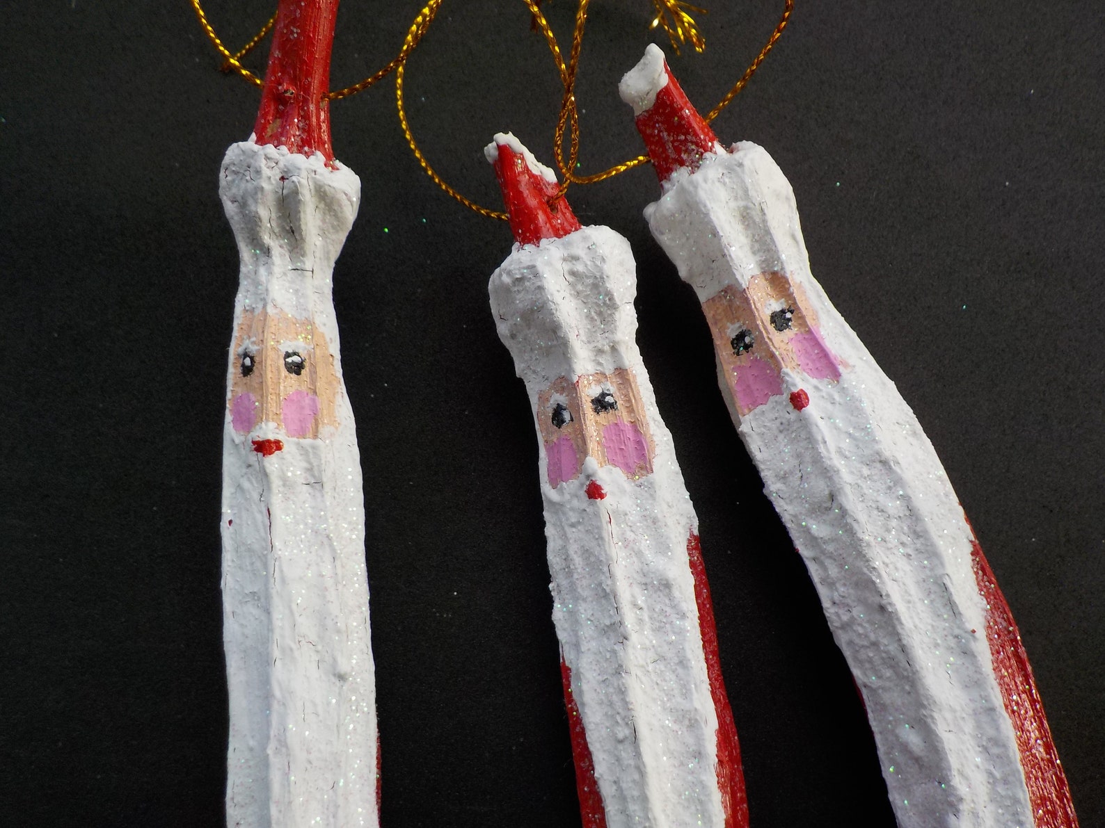 Hand-painted Dried Okra Santa Ornaments - Unique Holiday Decoration ...