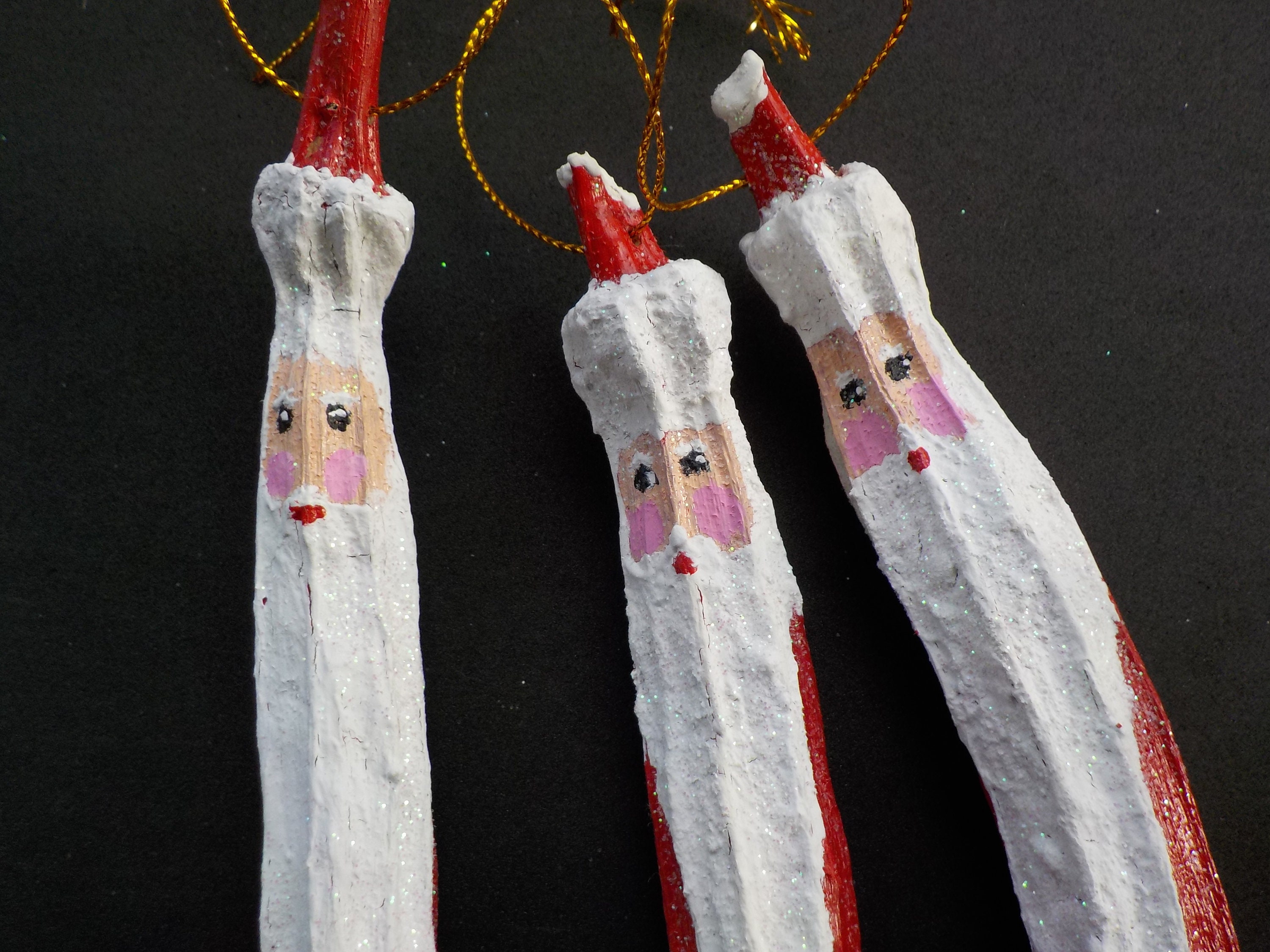 Hand-painted Dried Okra Santa Ornaments - Unique Holiday Decoration ...