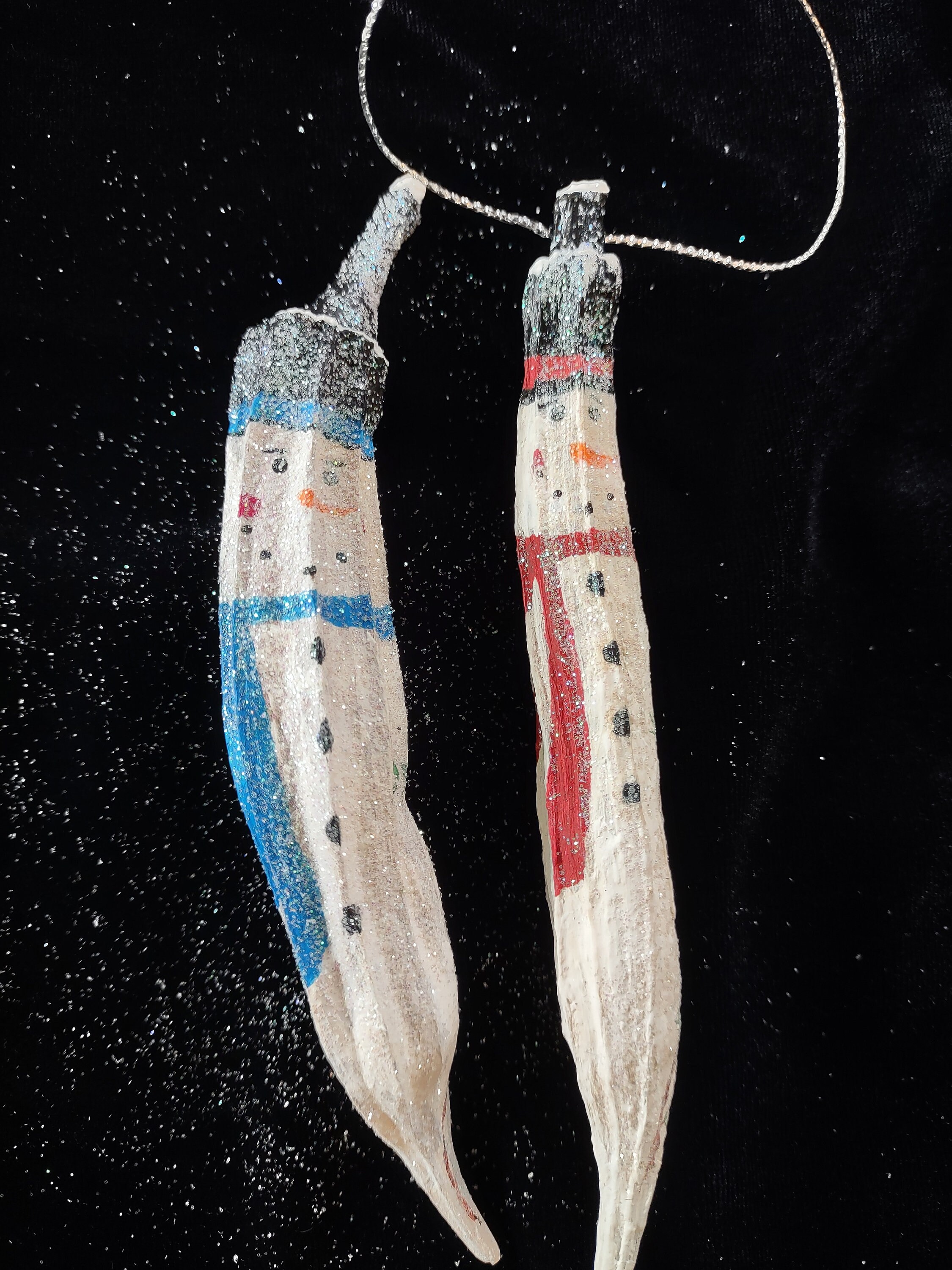 Hand Painted Dried Okra Snowman Ornaments - Etsy