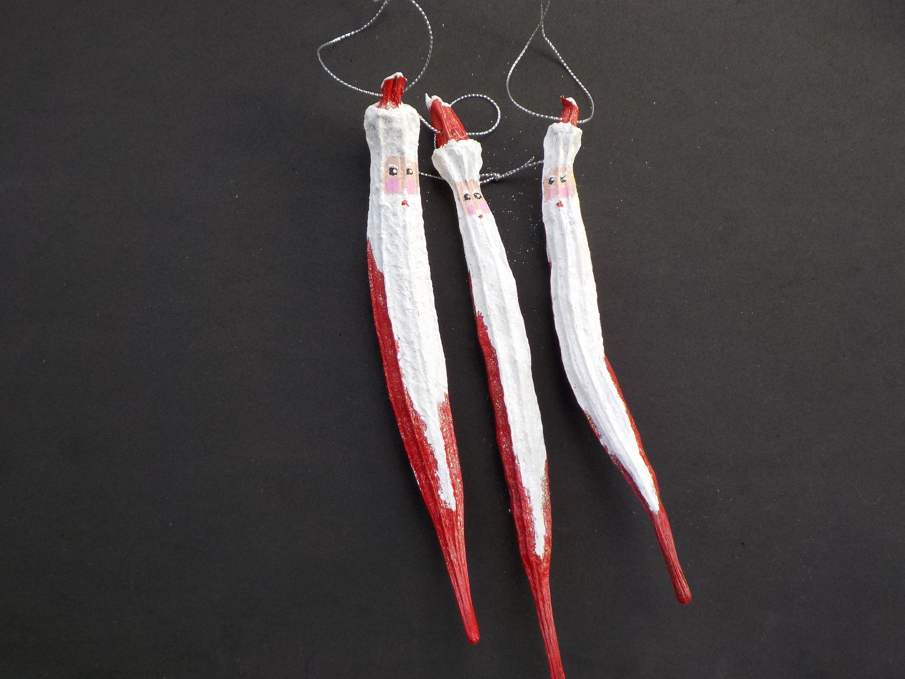 Hand-painted Dried Okra Santa Ornaments - Unique Holiday Decoration ...