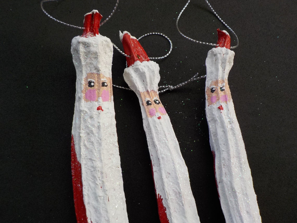 Hand-painted Dried Okra Santa Ornaments - Unique Holiday Decoration ...