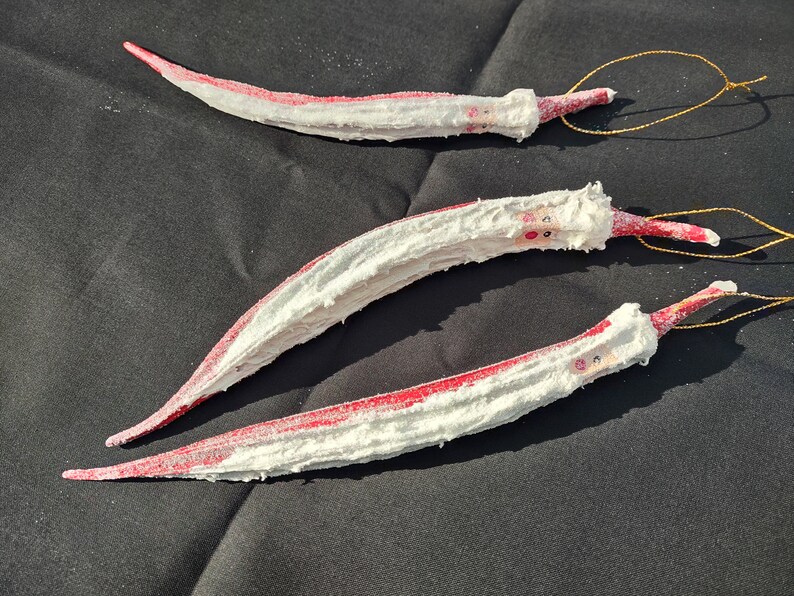 Hand-painted Dried Okra Santa Ornaments - Unique Holiday Decoration ...