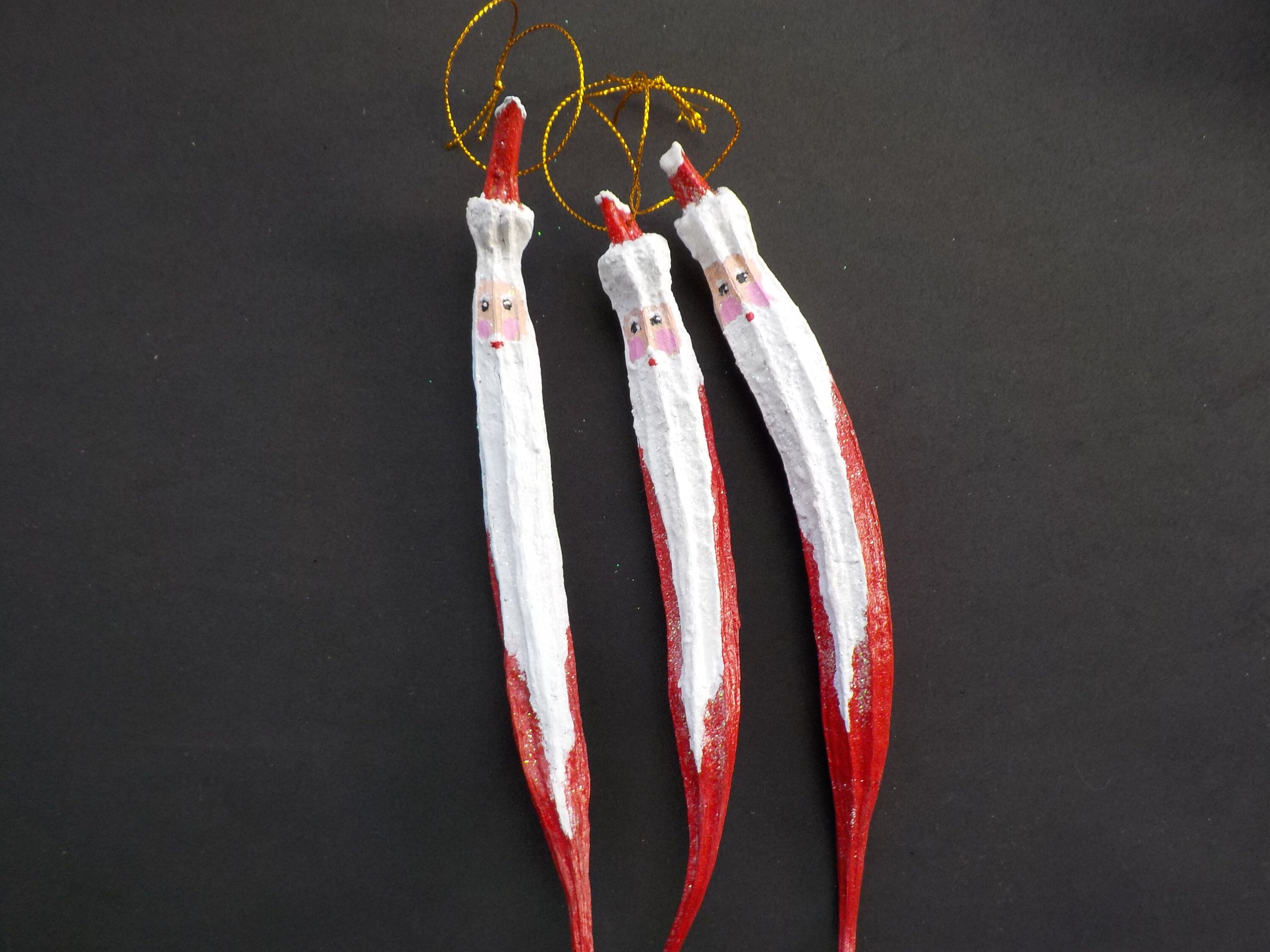 Hand-painted Dried Okra Santa Ornaments - Unique Holiday Decoration ...
