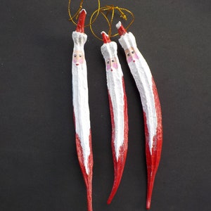 Hand-painted Dried Okra Santa Ornaments - Unique Holiday Decoration ...