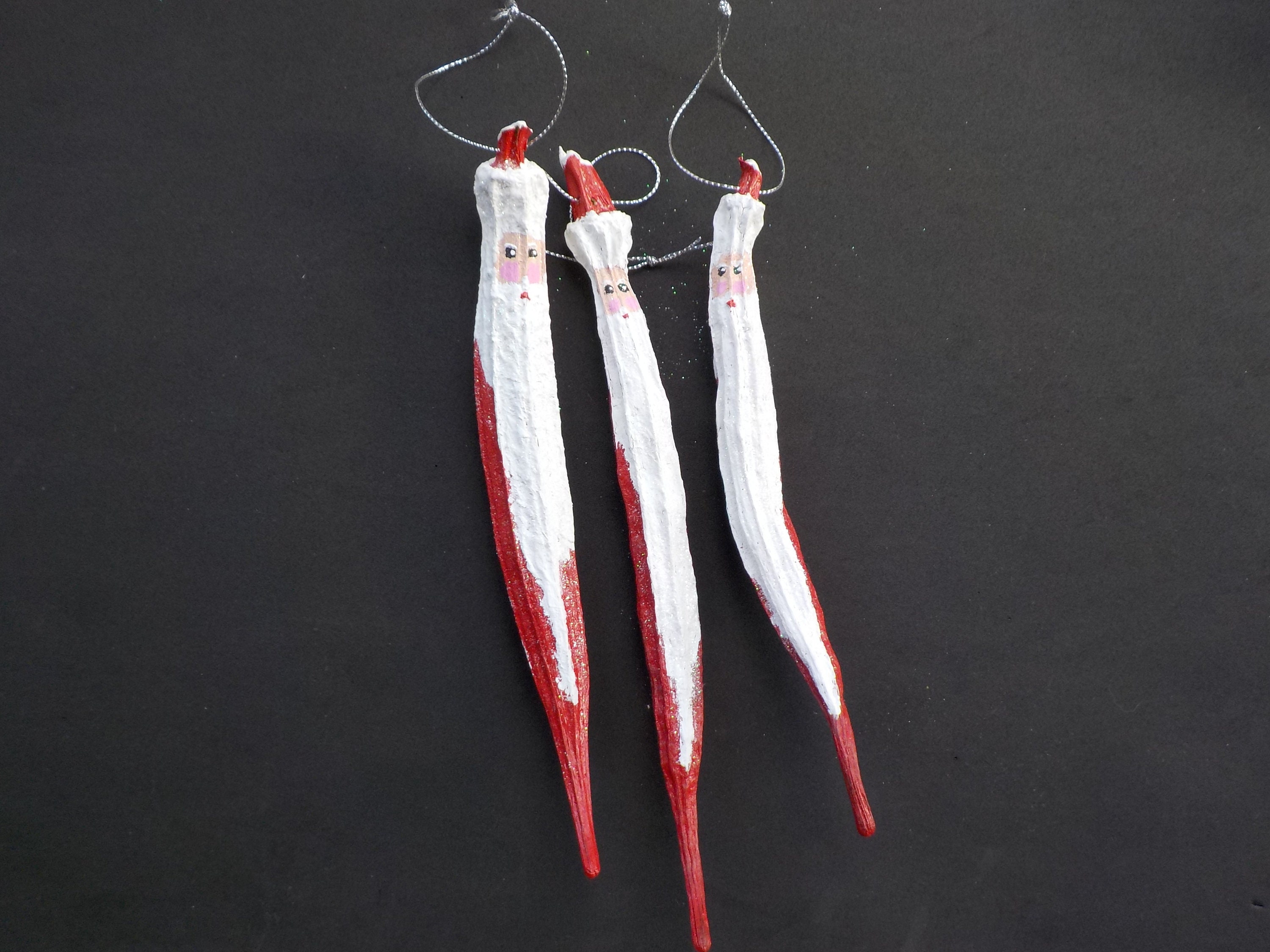 Hand-painted Dried Okra Santa Ornaments - Unique Holiday Decoration ...