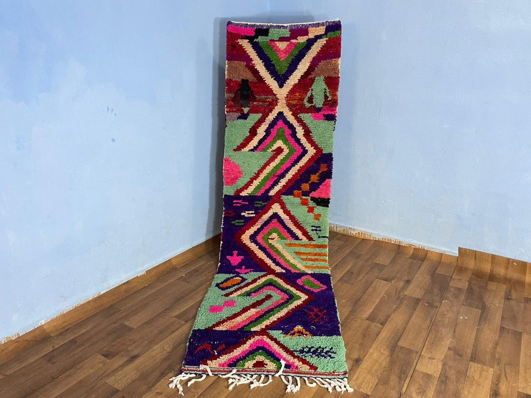 Blue and Pink Runner, Moroccan Rug, Traditional Rug, Entryway Runner ...