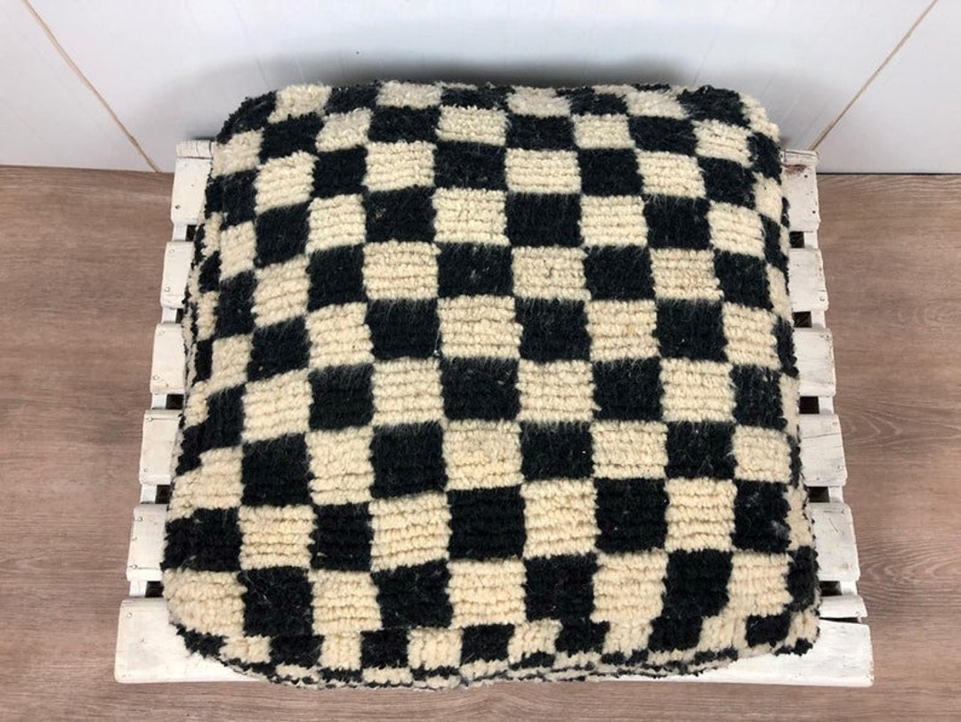 Moroccan Checkered Pouf, Checker Pouf, Berber Floor Cushion, Ottoman ...