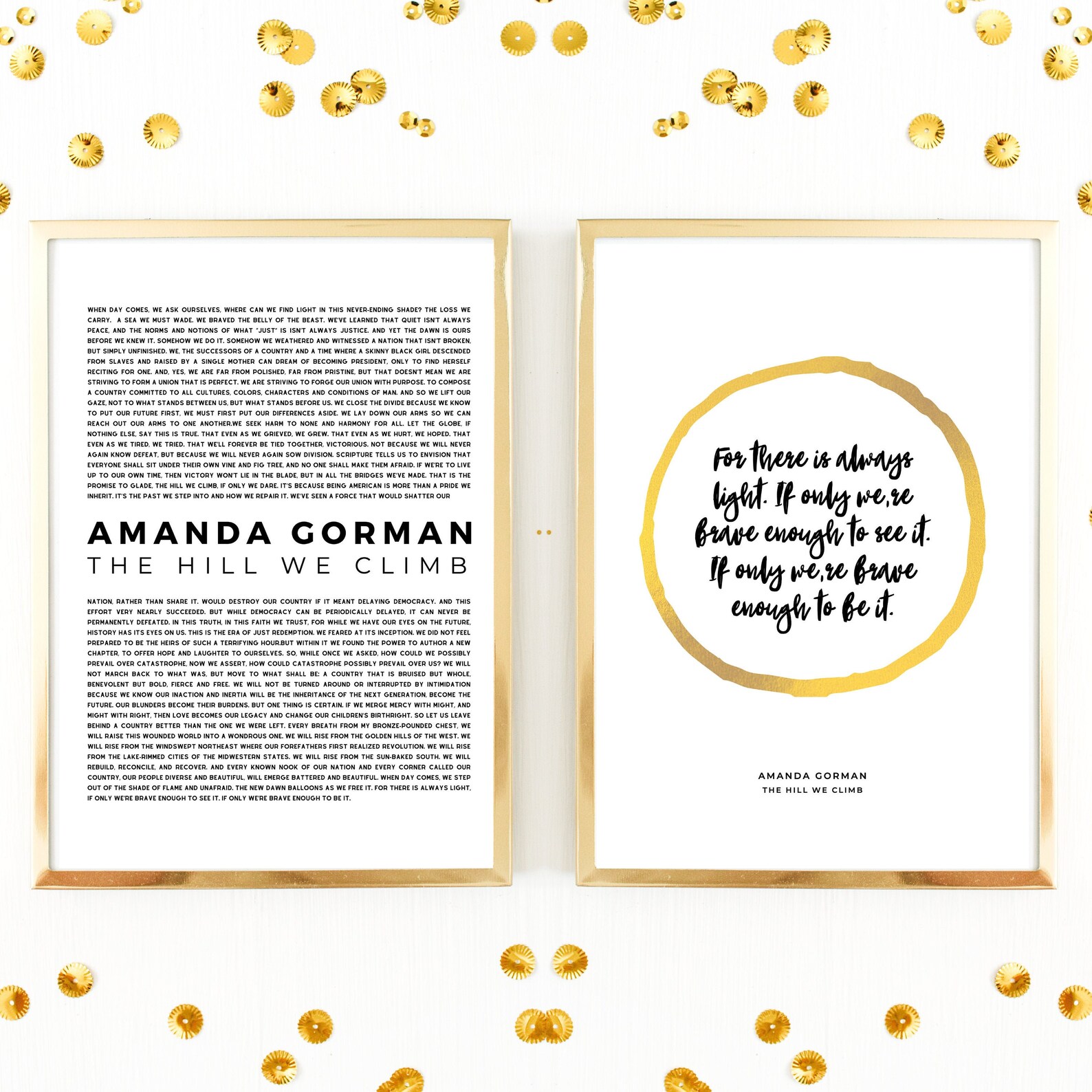 Amanda Gorman Poem, Set of 2, the Hill We Climb, There is Always Light ...