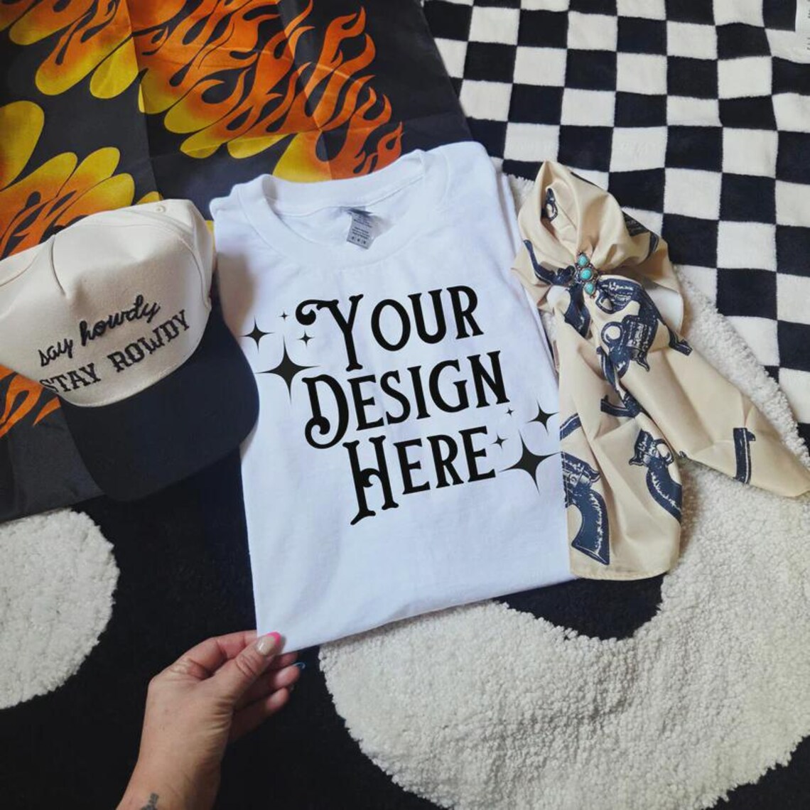 Gildan 5000 White T-shirt Mockup: Yallternative Western Style (digital ...
