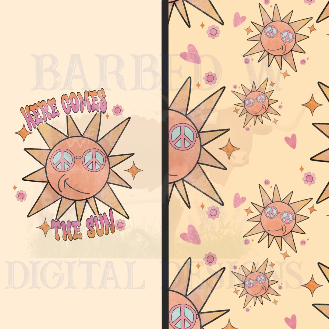 Summe Png Bundle, Sun Seamless Pattern, Groovy Png, Peace Sign Png ...