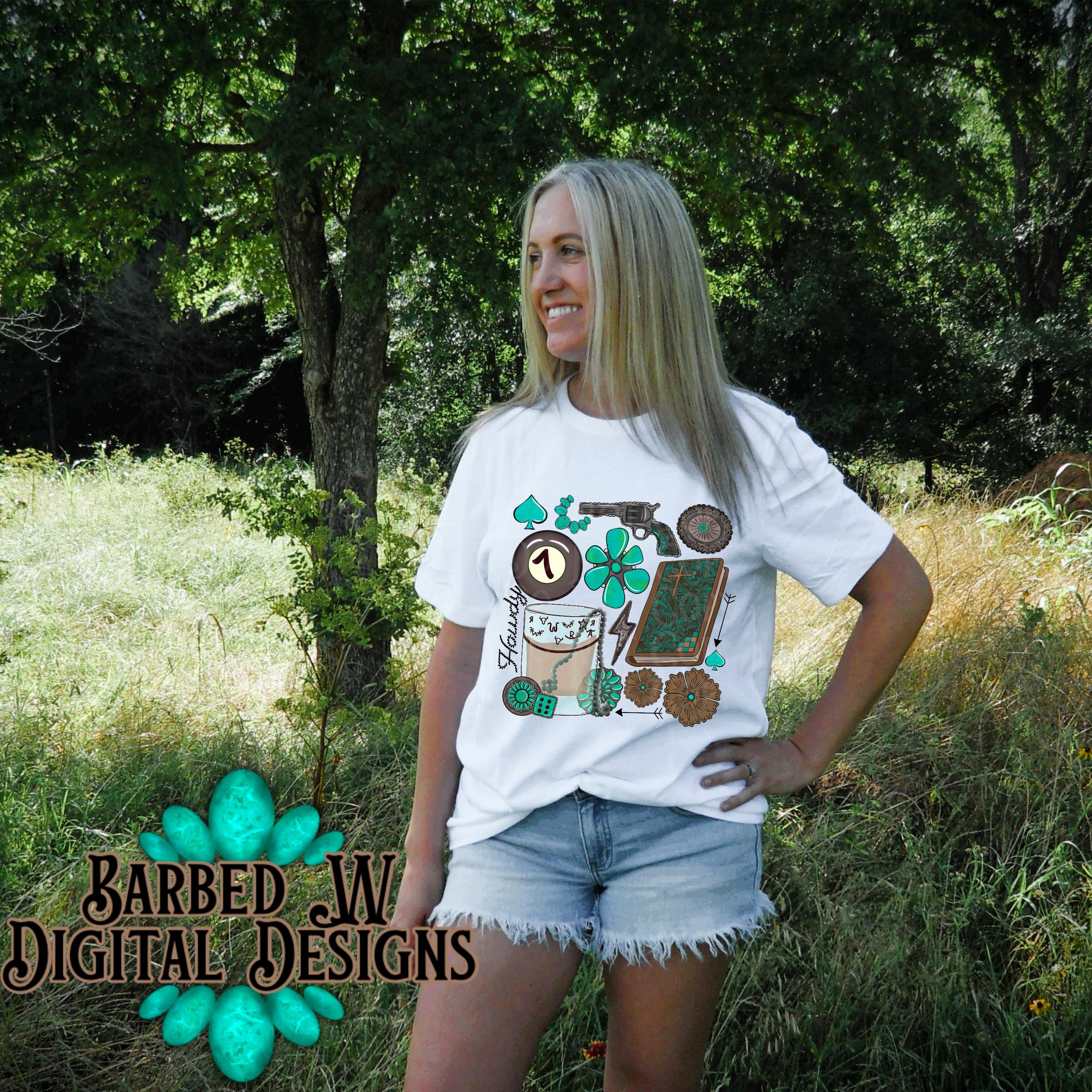 Cowgirl Western Collage: Turquoise Revolver, Bible PNG (digital File ...