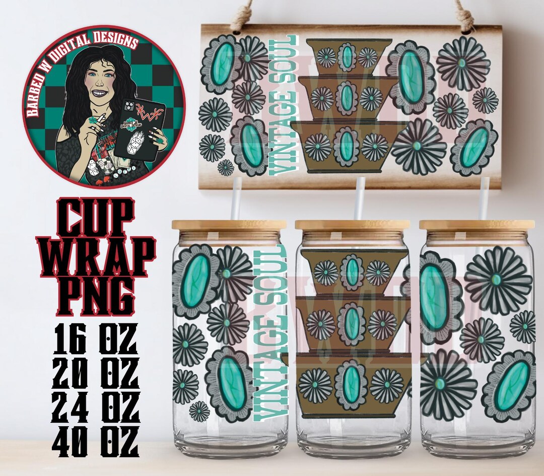 Western Cottagecore Wrap Design: Trendy 16 Oz Libby Glass Can Wrap Png ...