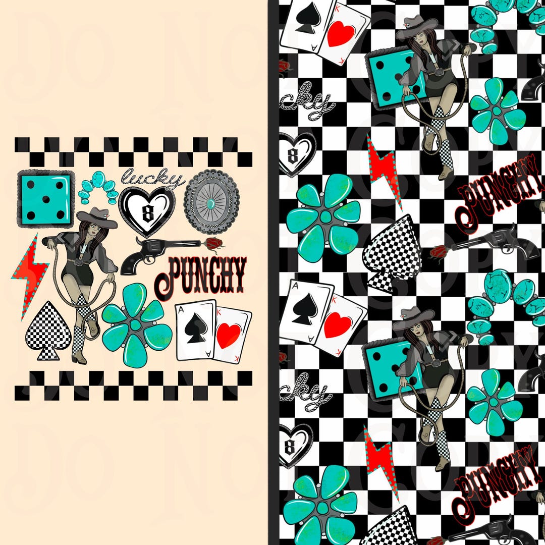 Punchy Cowgirl Png Bundle, Western Seamless, Turquoise Png, Casino Png ...