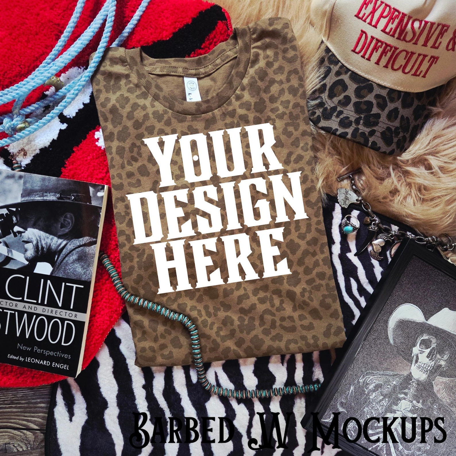 Leopard Shirt Mockup: Yallternative Retro T-shirt Flatlay (digital ...
