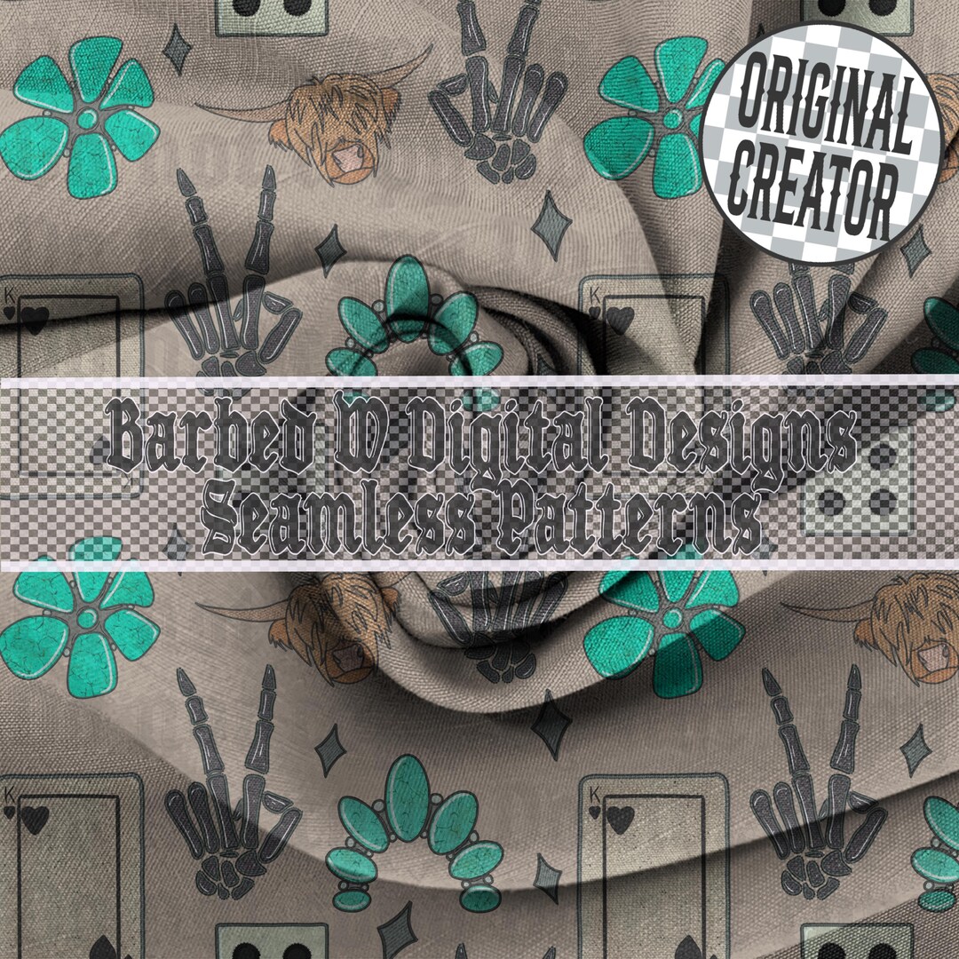 Western Highland Cow Seamless Pattern: Turquoise Yallternative PNG ...