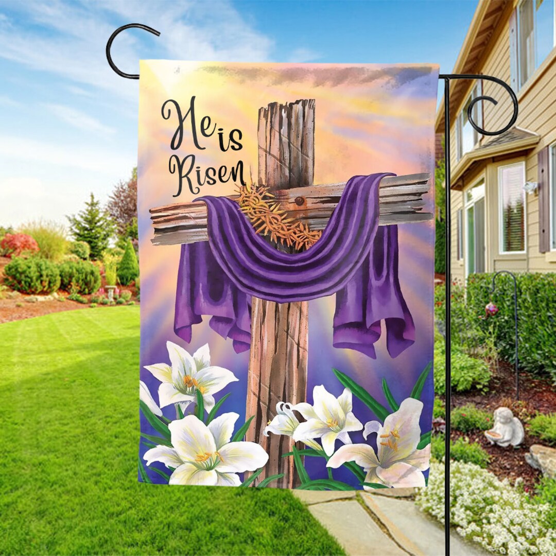 He is Risen Religious Garden Flag/happy Easter Decor/easter Cross ...