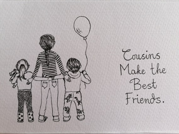 Fotografía personalizada de primos dibujados a mano - Etsy España