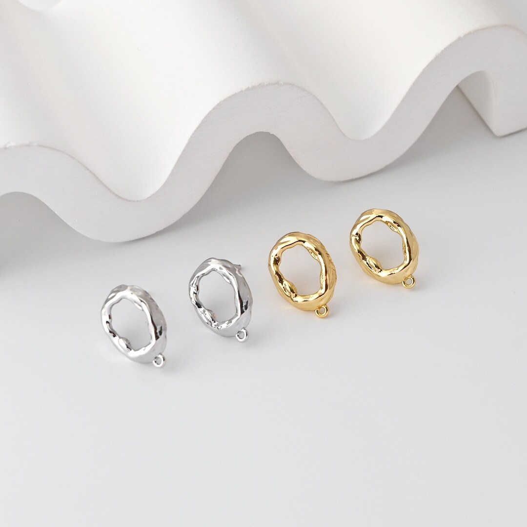 Hammered Irregular Earrings Post With Loop, 18K Gold Plated, Nickel ...