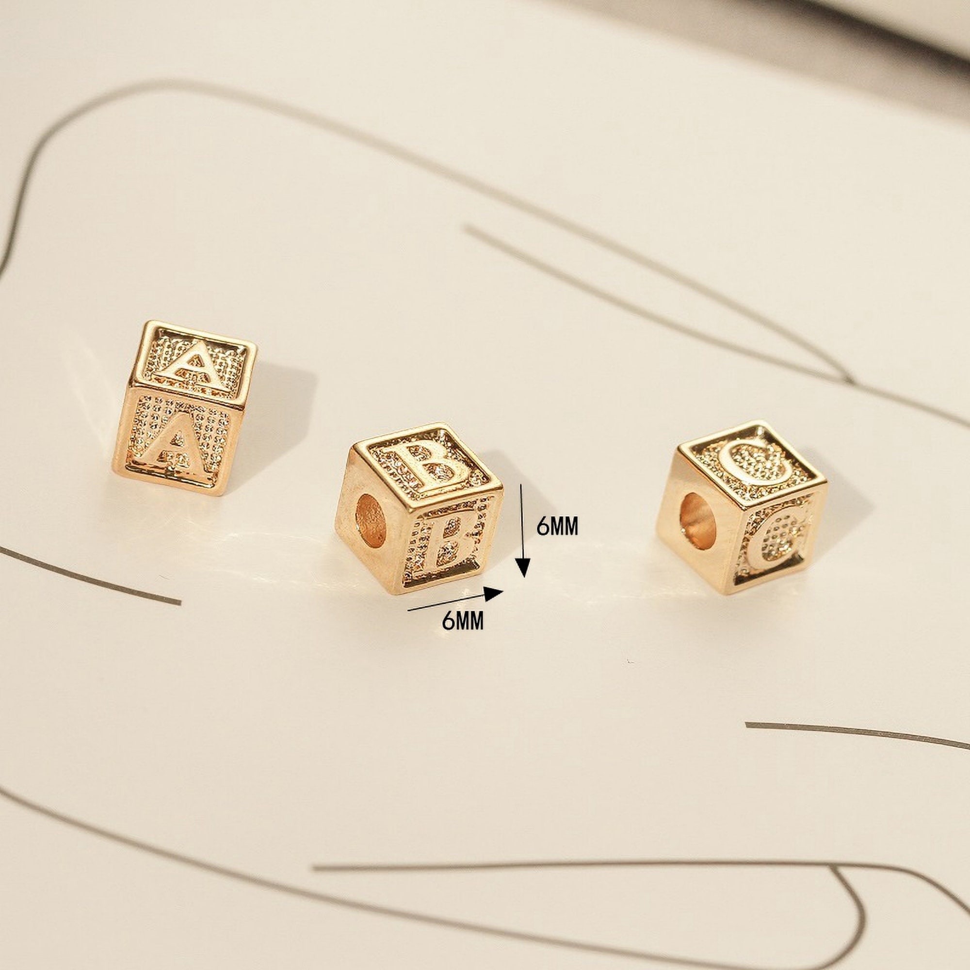 14K Gold Plated Cube Alphabet Beads, Initial Square Beads, 6x6mm, Big ...