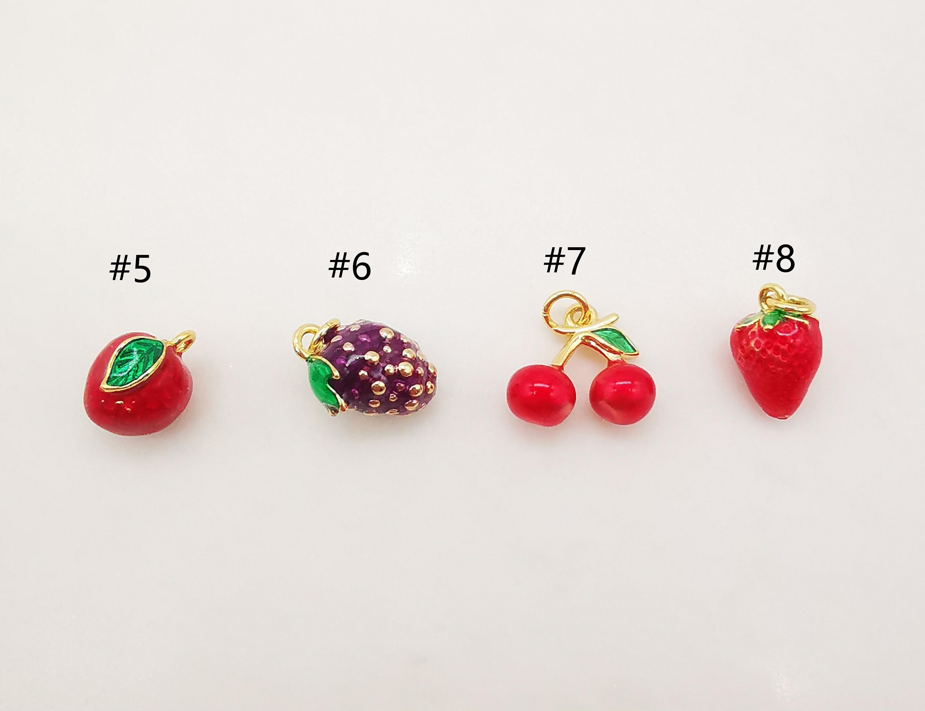 Enamel 3D Fruit Collection Pendants, Strawberry Apple Durian, 18K Gold ...