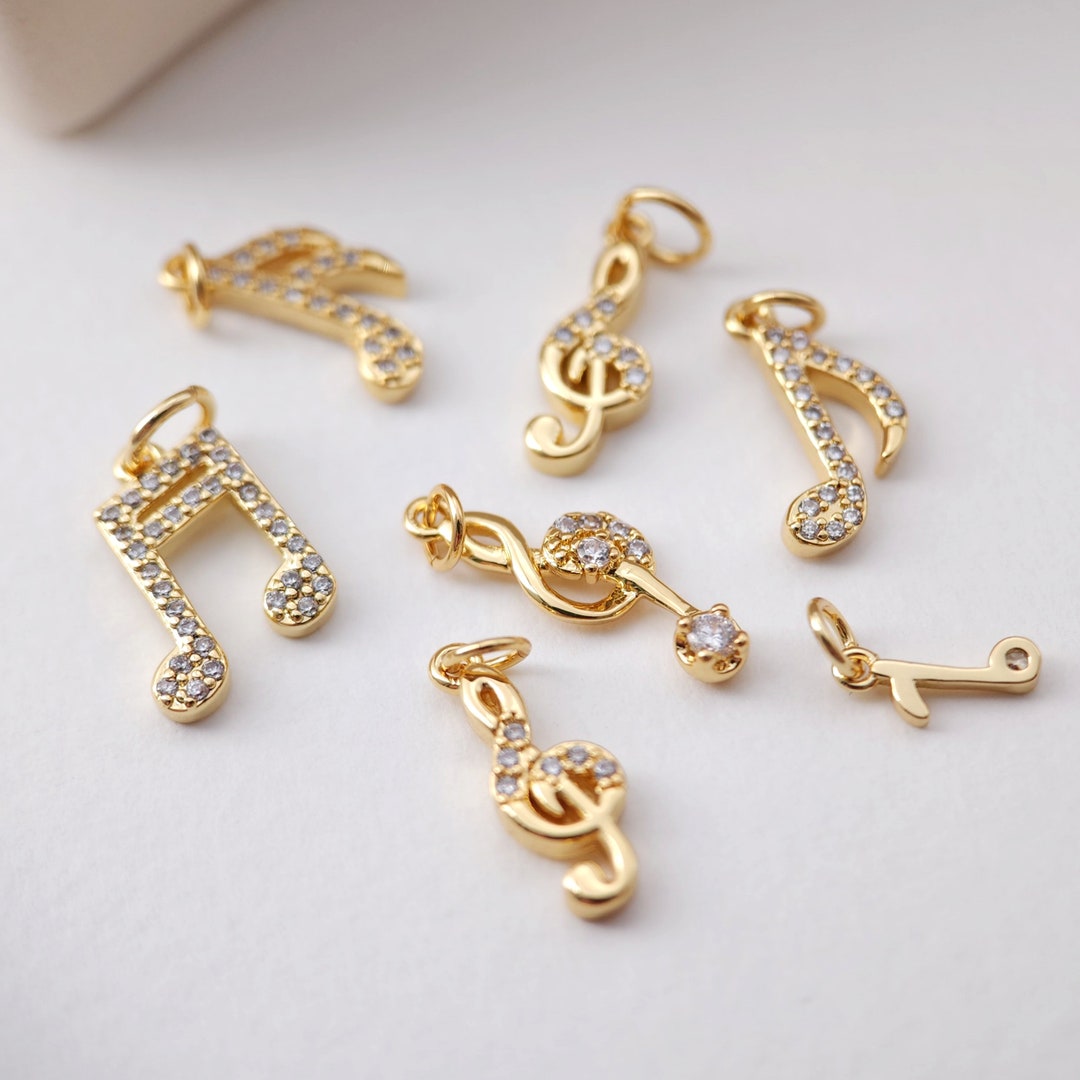 Cubic Music Note Charms Collection, 18K Gold Plated CZ Pave Music Note ...