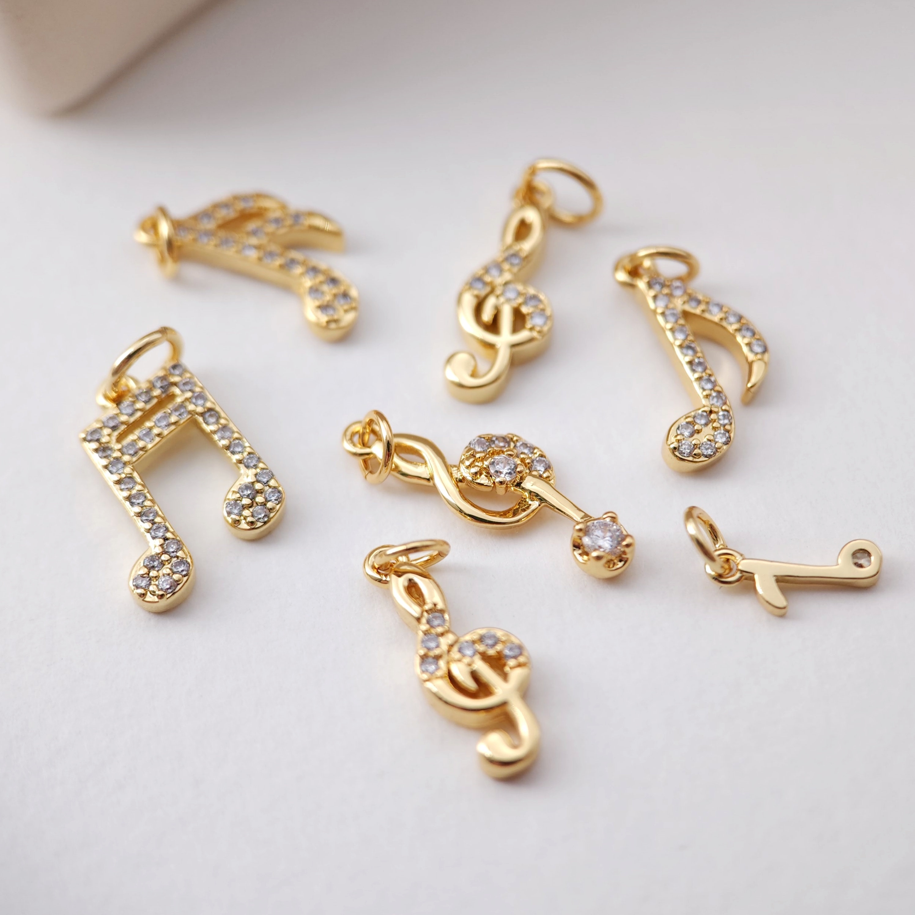 Cubic Music Note Charms Collection, 18K Gold Plated CZ Pave Music Note ...