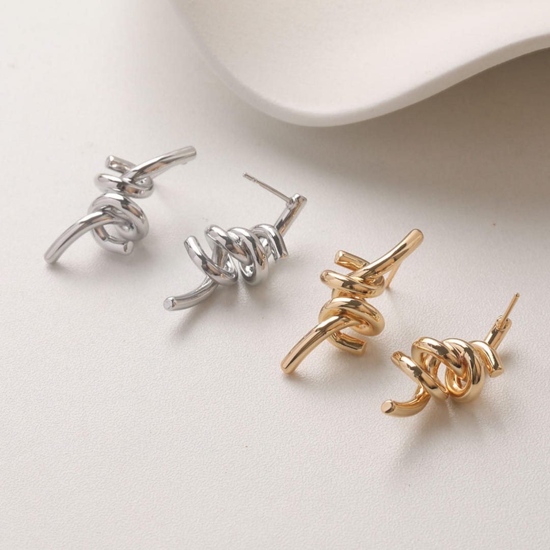 Gold Knot Earring Post, S925 Silver Ear Pin, Nickel Free Earrings, 14K ...