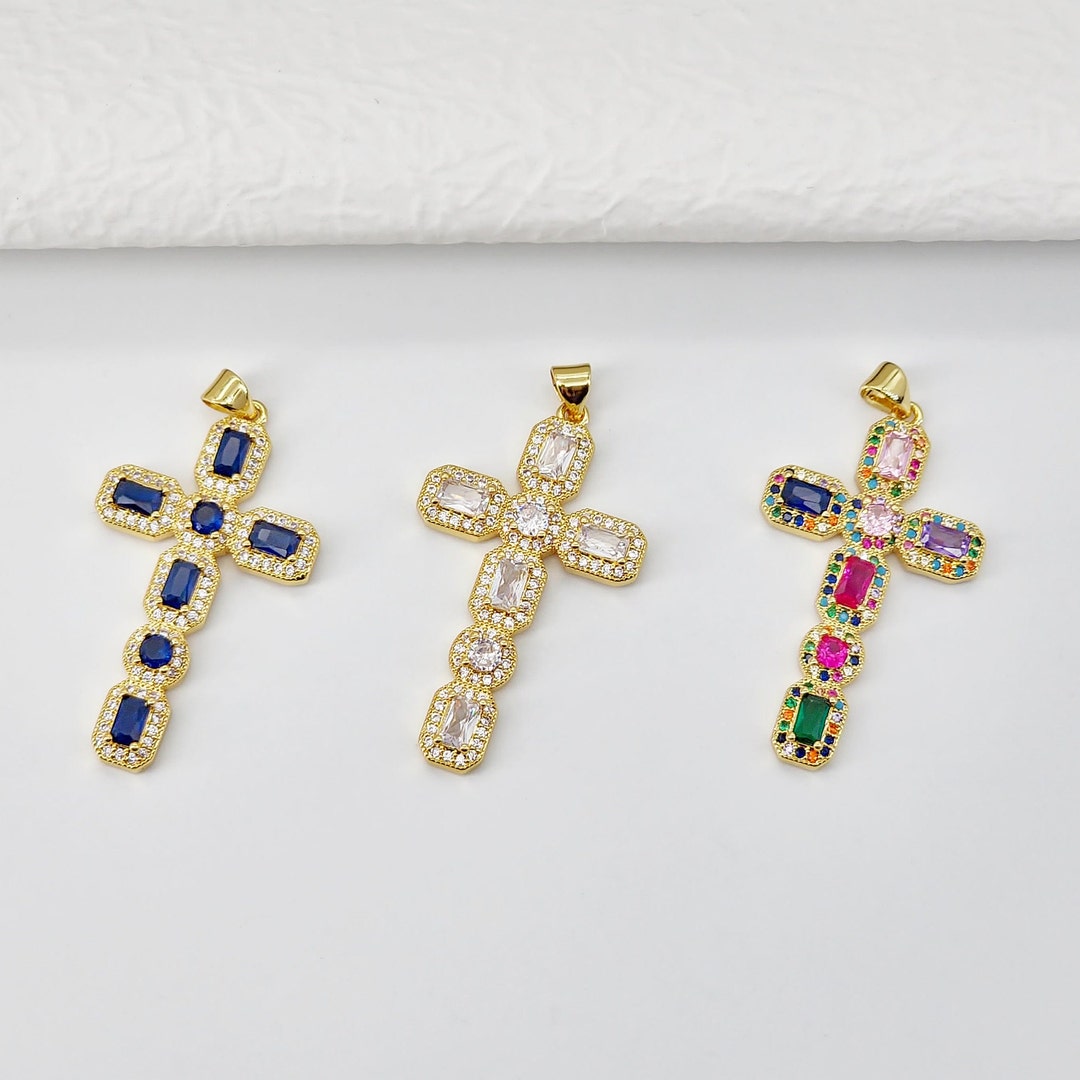 Cross Charms, CZ Pave Cross Pendant, Multiple Cross Styles, 18K Gold ...