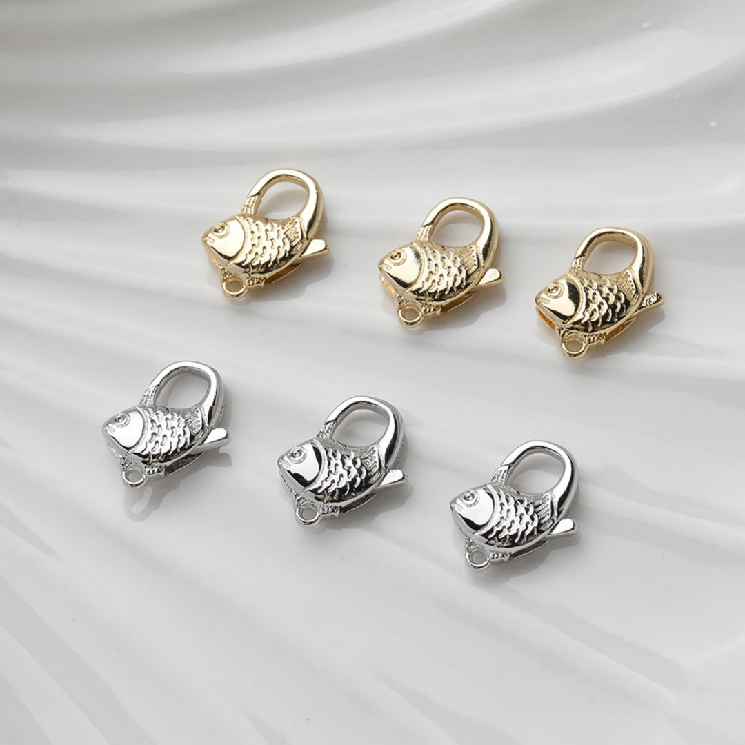 18K Shiny Gold Plated Lobster Clasp Claw, Fish Clasp, Necklace Bracelet ...