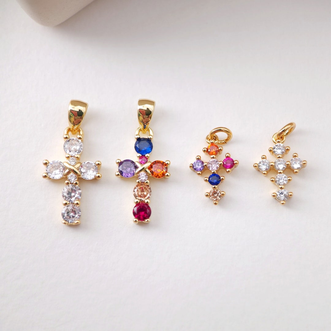 Cross Charms, CZ Pave Cross Pendant, Multiple Cross Styles, 18K Gold ...