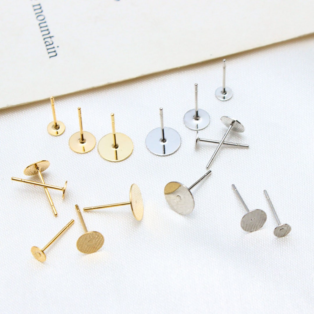 10pcs 18K Gold Flat Earring Post , 4mm/6mm/8mm, Flat Back Round Earring ...