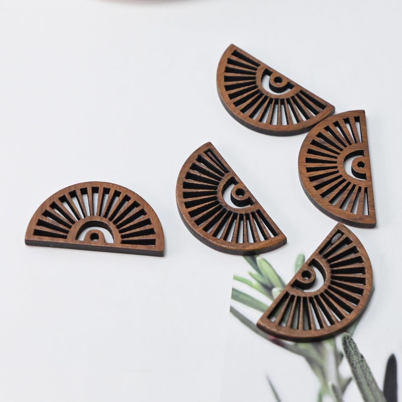 Half Round Shape Wood Charms, Fan Shape Wooden Pendant, Reclaimed ...