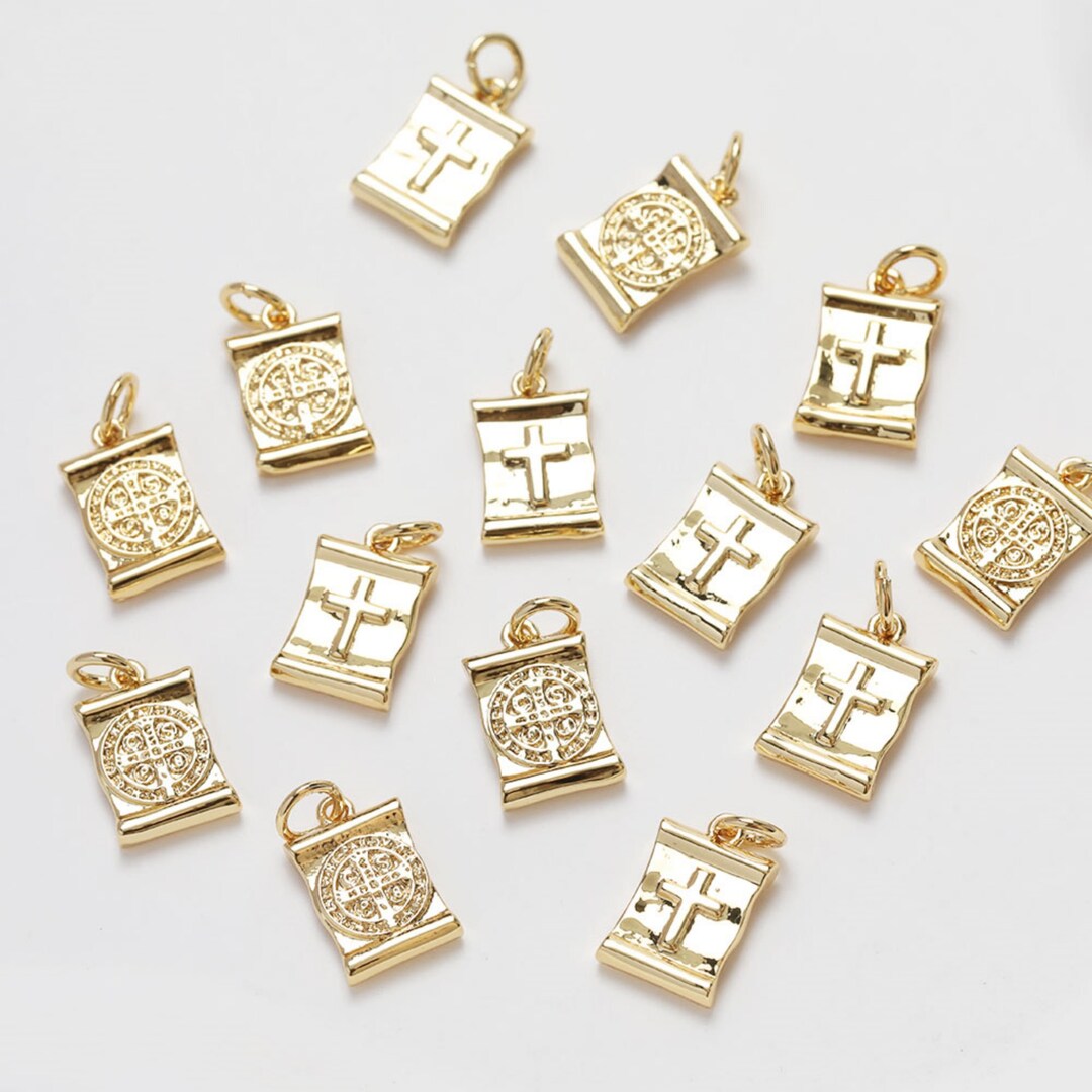 Gold Rectangular Cross Charms, 14K Gold Plated Religious Charms, Cross ...