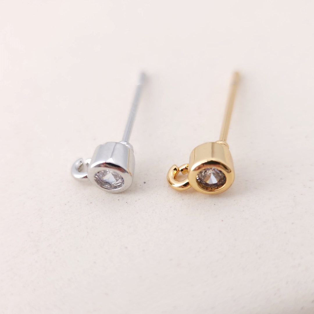 Tiny Ear Post With Loops, S925 Silver Ear Pin Nickel Free, Micro CZ ...