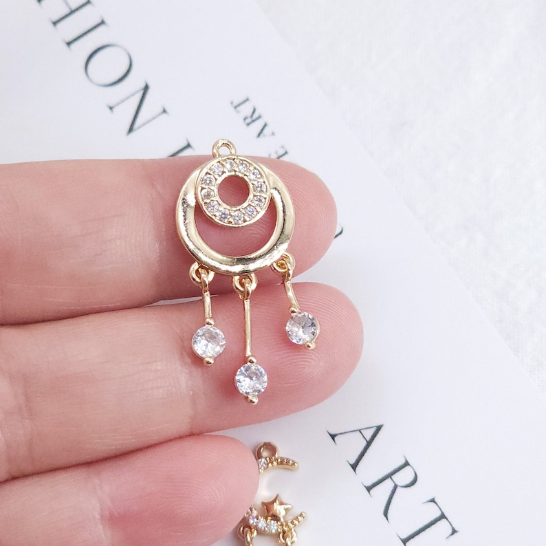 CZ Pave Moon and Star Charm, Cubic Zircon Crystal Pendant, CZ Earring ...