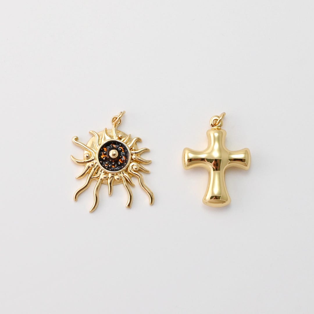 Irregular Sun/cross Pendant, Evil Eye Charms, 18K Gold Plated Charms ...
