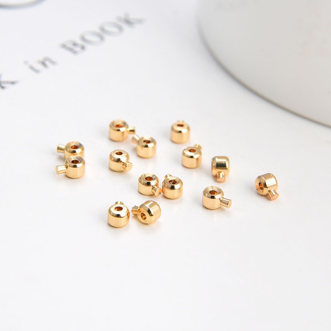 20pcs 18K Gold Plated Crimp End Beads, Cord Ends, Bead Ends 3.2mm, Hole ...