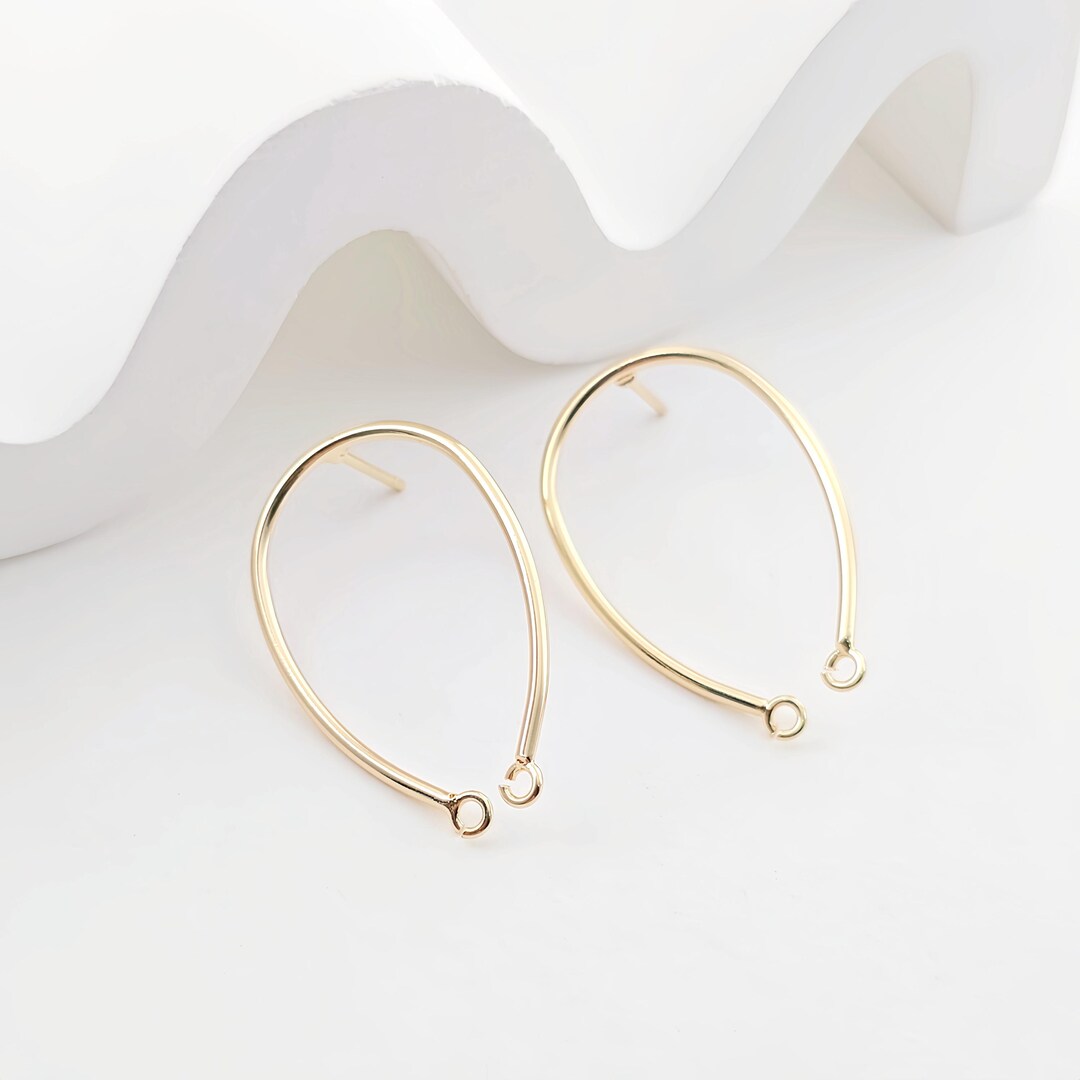 14K Gold U Shape Earring Post With 2 Loops, Arch Ear Studs, Nickel Free ...