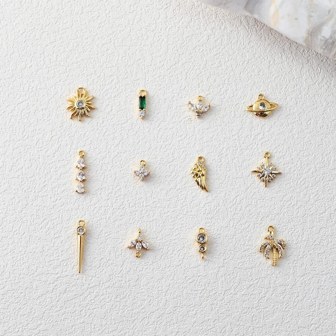 Earring Charms Collection, 18k Gold Plated, CZ Pave Charms, Hoop ...