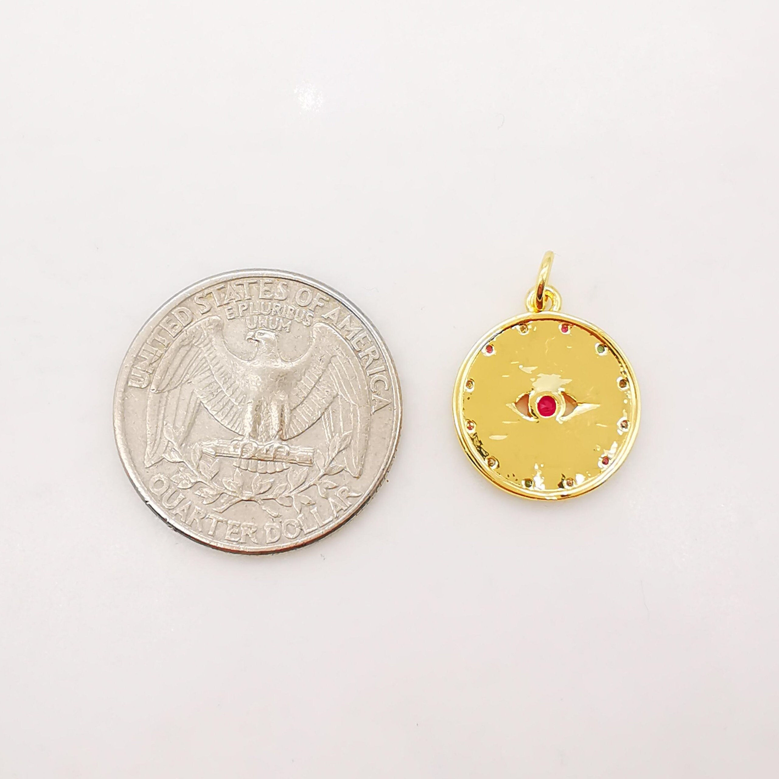 Red Cubic Evil Eye Charm 18K Gold Plated Micro CZ Pave Round - Etsy