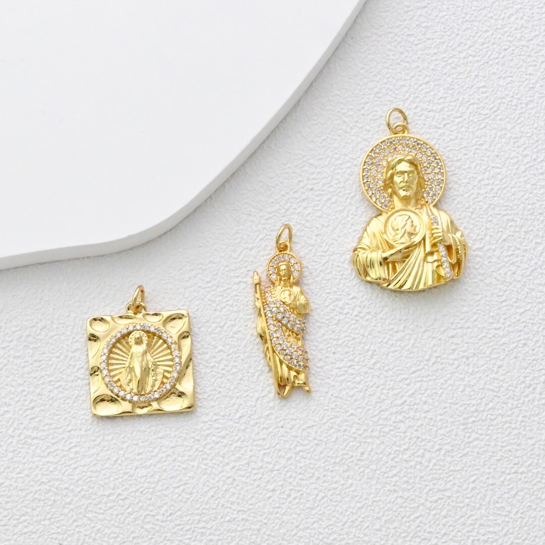 Jesus Pendant, God of Heaven Pendan, 18K Gold Plated, CZ Pave Religions ...