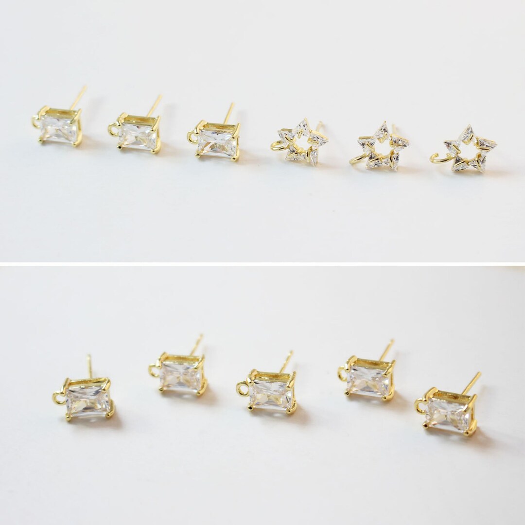 Rectangular Ear Post With Loop, Star, CZ Stone, S925 Silver Ear Pin ...