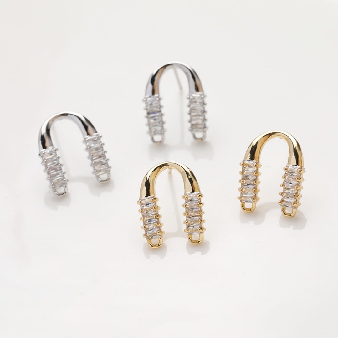 14K Gold U Shape Earring Post With 2 Loops, Arch Ear Studs, S925 Silver ...