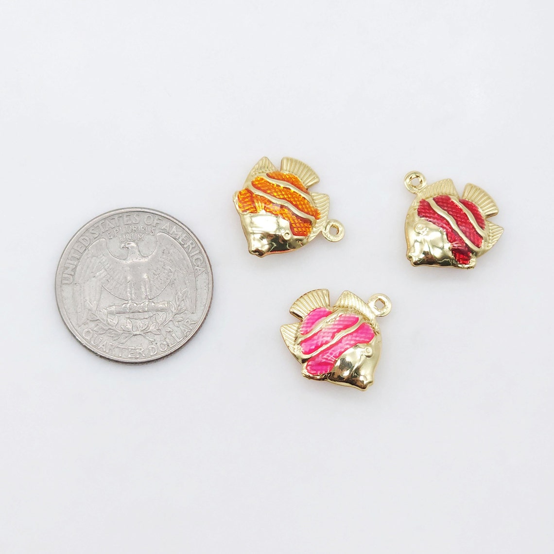 Enamel Marine Life Charms, Fish Pendant, 18K Gold Plated Charms ...