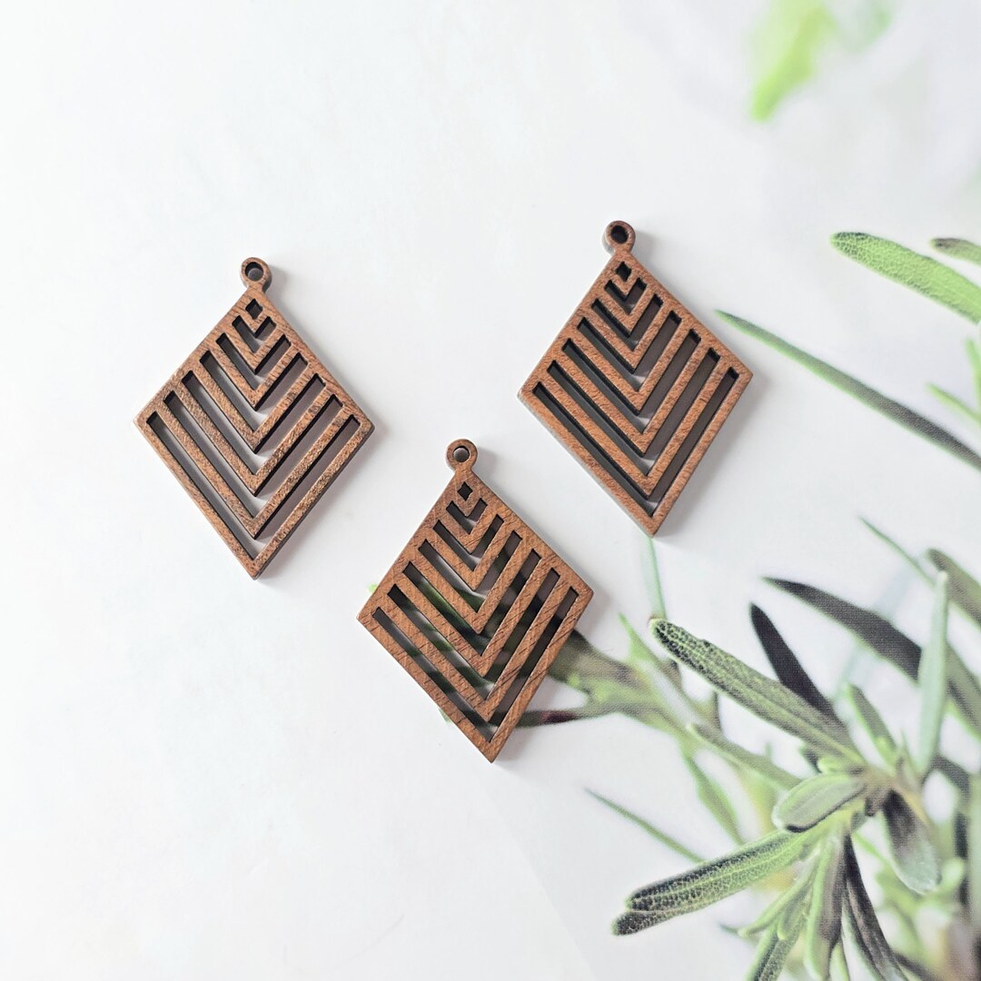 2PCS Rhomboid Wood Charms, Drop Wooden Pendant, Reclaimed Walnut Wood ...