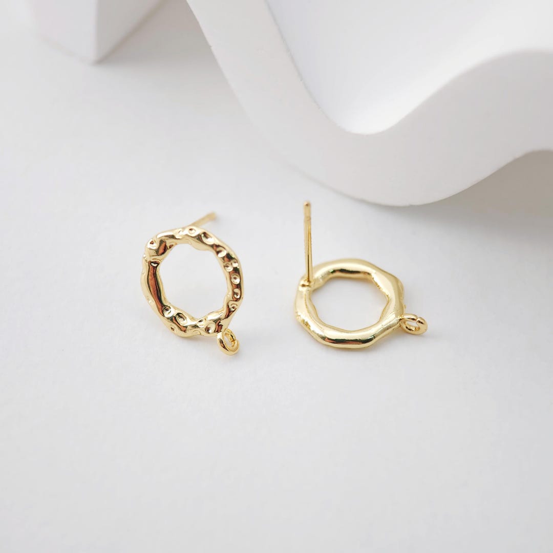18K Gold Hammered Circle Post With Loop, S925 Silver Pin, Round Stud ...