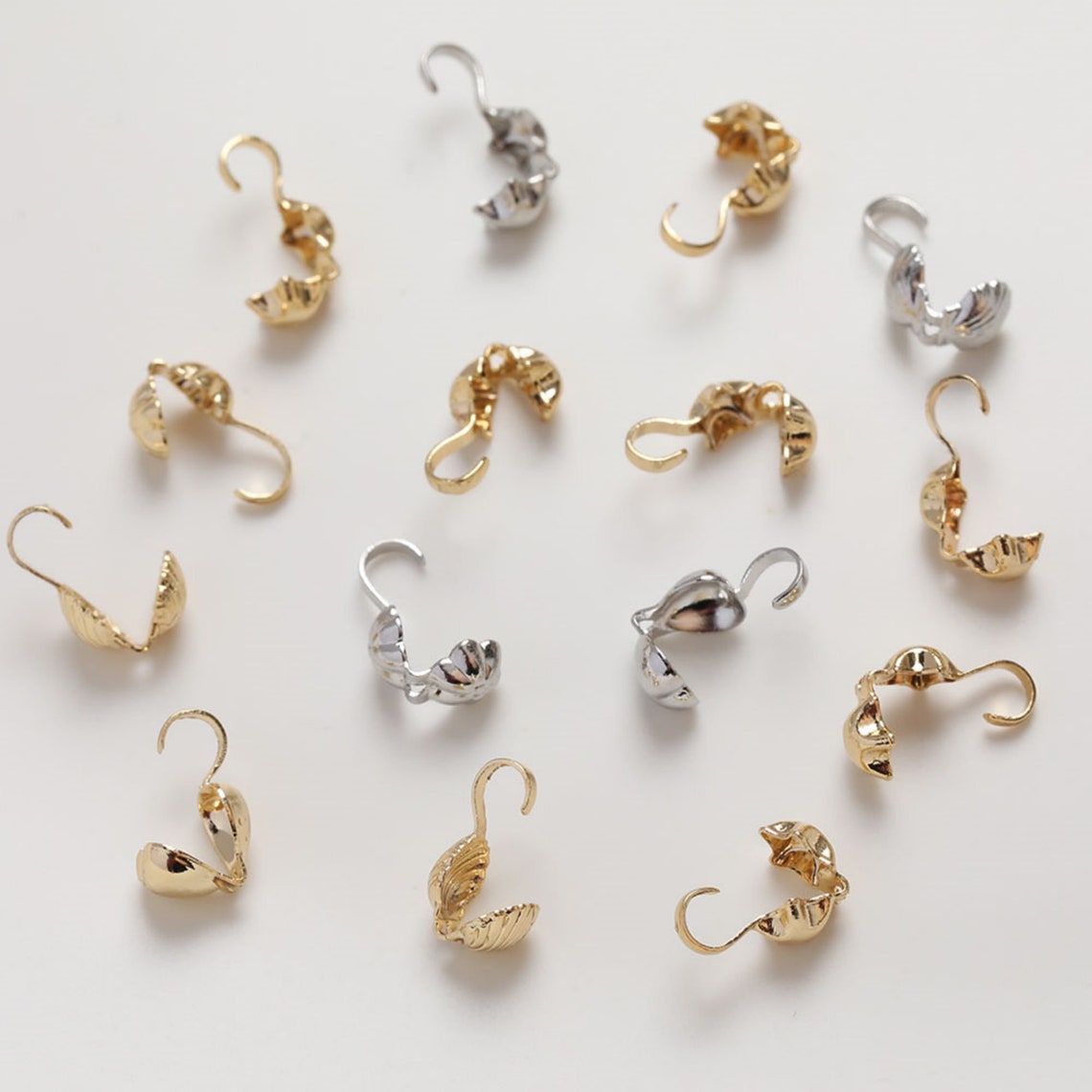 Calottes Crimps, 14K Gold Plated, Shell Pentagram Heart Flower, Bead ...