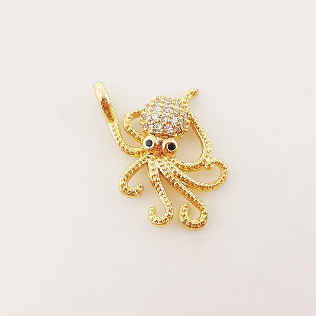 3D Octopus Charms, 18K Gold Plated Cubic Micro CZ Pave Charms, Octopus ...
