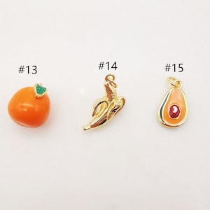 Enamel 3D Fruit Collection Pendants, Strawberry Apple Durian, 18K Gold ...