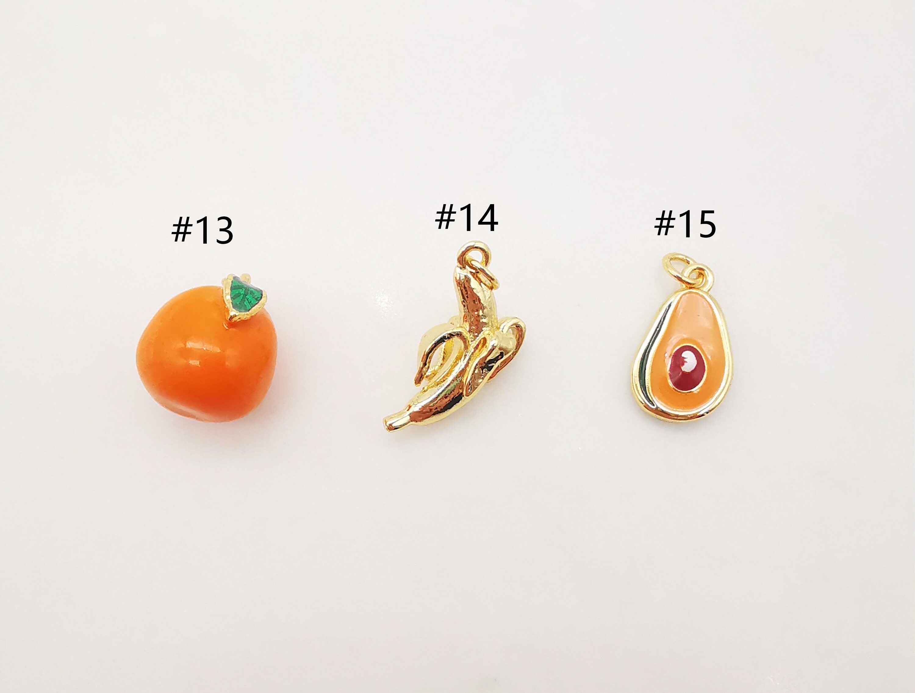 Enamel 3D Fruit Collection Pendants, Strawberry Apple Durian, 18K Gold ...